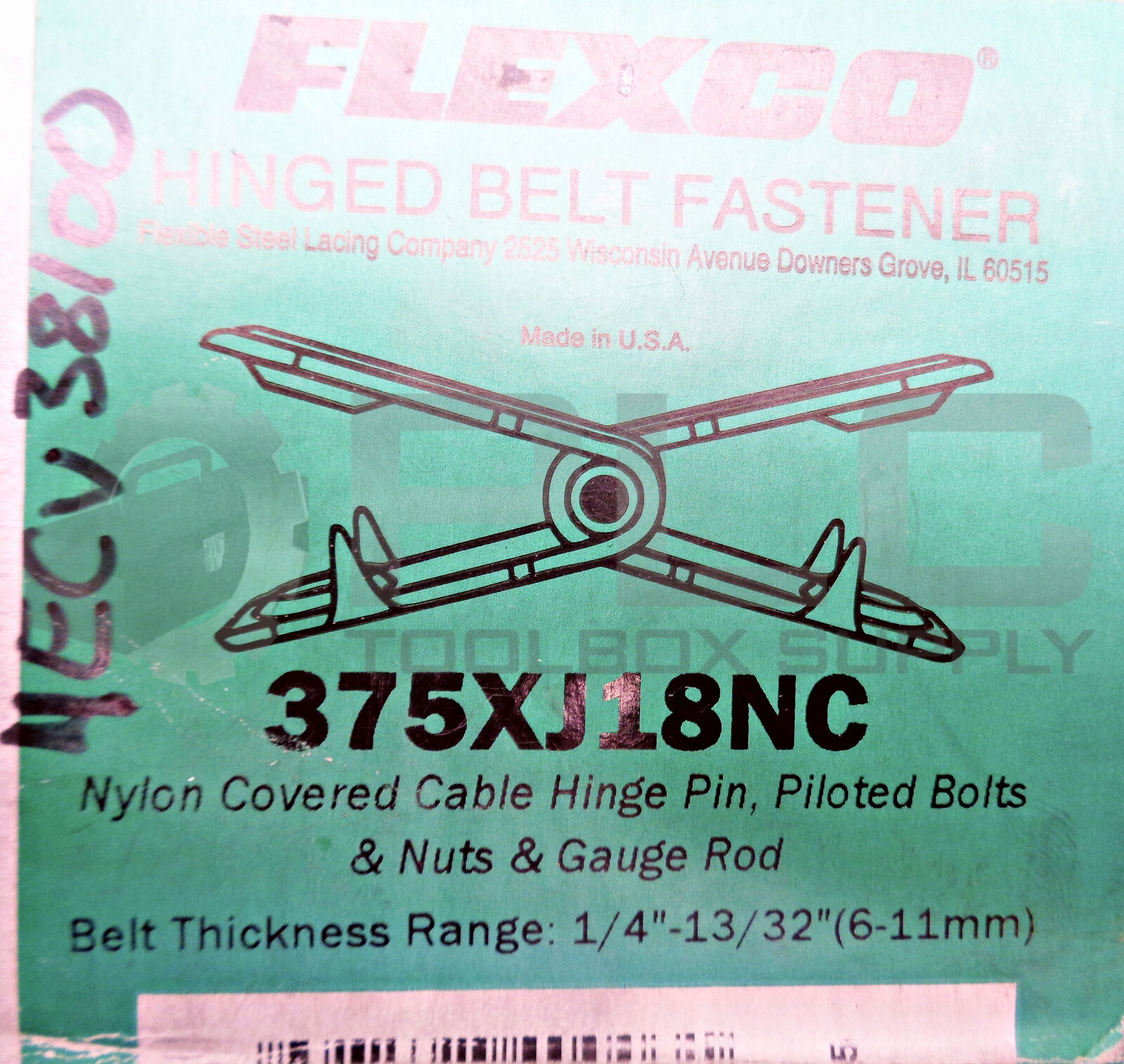 NEW FLEXCO 375XJ18NC HINGED BELT FASTENER INCOMPLETE SET MISSING NUTS AND BOLTS - PLC Toolbox Supply