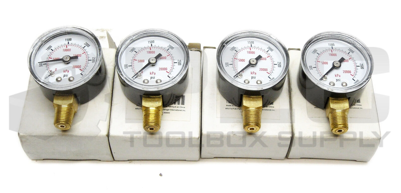 LOT OF 4 NEW PRESSURE GAUGE 4FLT1A SIZE: 1-1/2" PSI: 0-3000, ABS CASE, 1/8" MNPT - PLC Toolbox ...