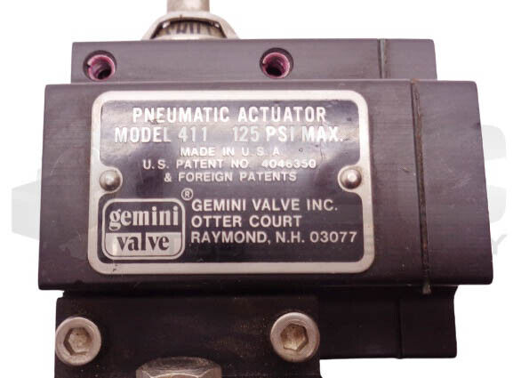 NEW GEMINI MODEL 411 PNEUMATIC ACTUATOR VALVE, 125PSI MAX - PLC Toolbox Supply