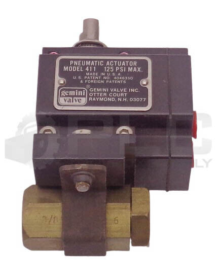 NEW GEMINI MODEL 411 PNEUMATIC ACTUATOR VALVE, 125PSI MAX - PLC Toolbox Supply