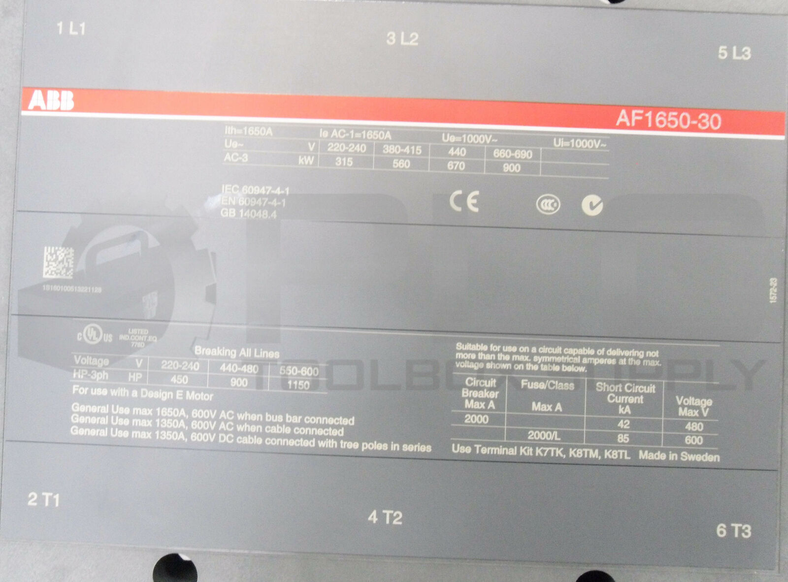 NEW ABB AF1650-30-11-70 CONTACTOR 100-250VAC 50/60HZ W/ HARDWARE AF1650…*READ* - PLC Toolbox Supply