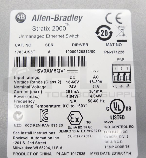 NEW ALLEN BRADLEY 1783-US8T /A STRATIX 2000 UNMANAGED ETHERNET SWITCH ...