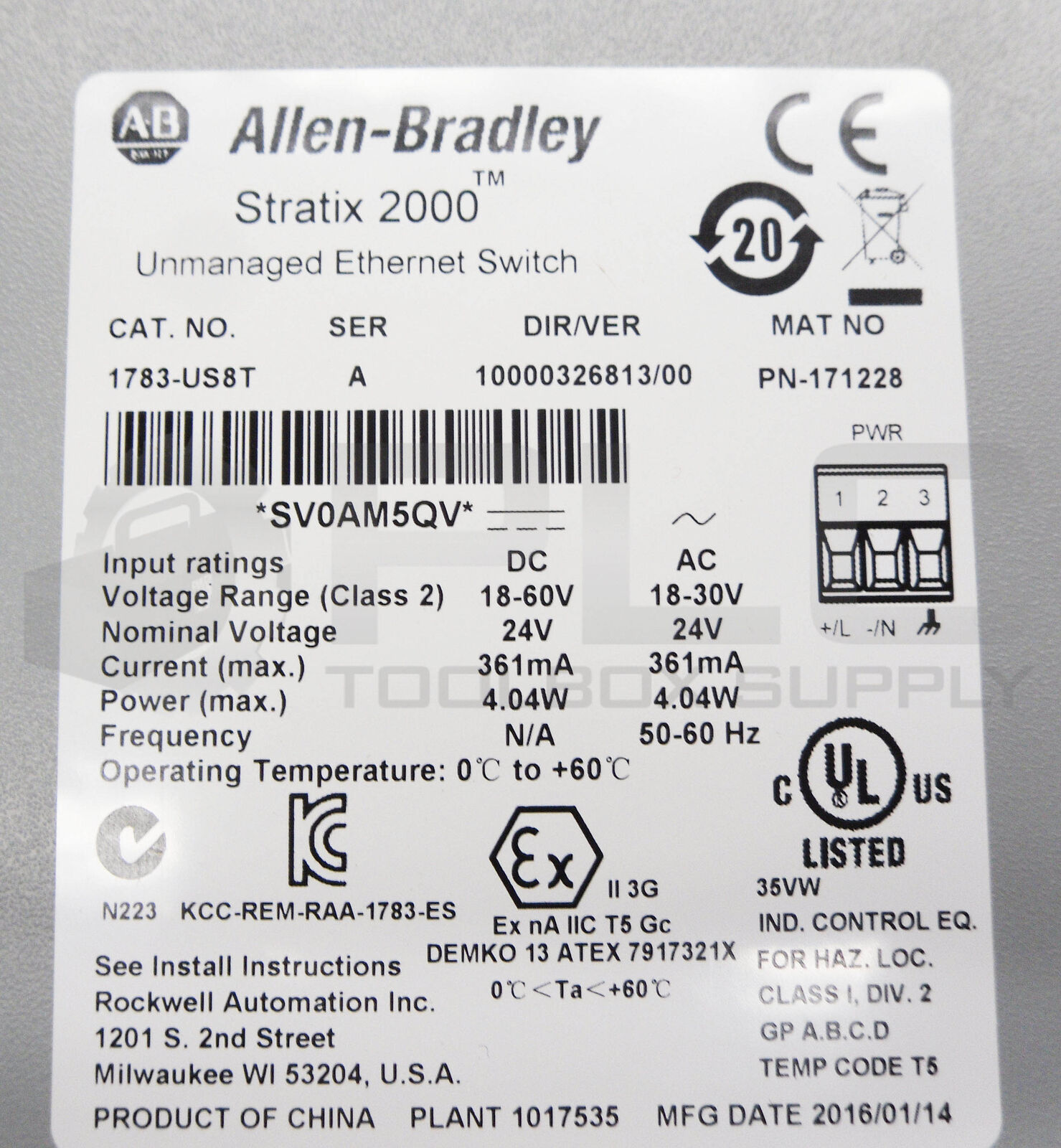 NEW ALLEN BRADLEY 1783-US8T /A STRATIX 2000 UNMANAGED ETHERNET SWITCH ...