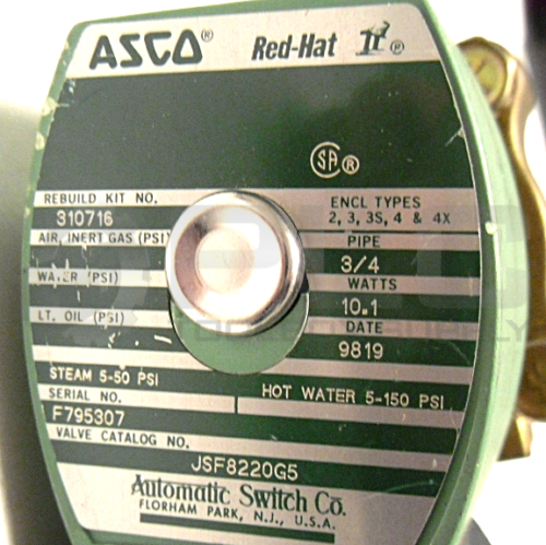 NEW ASCO JSF8220G5 SOLENOID VALVE 3/4" - PLC Toolbox Supply