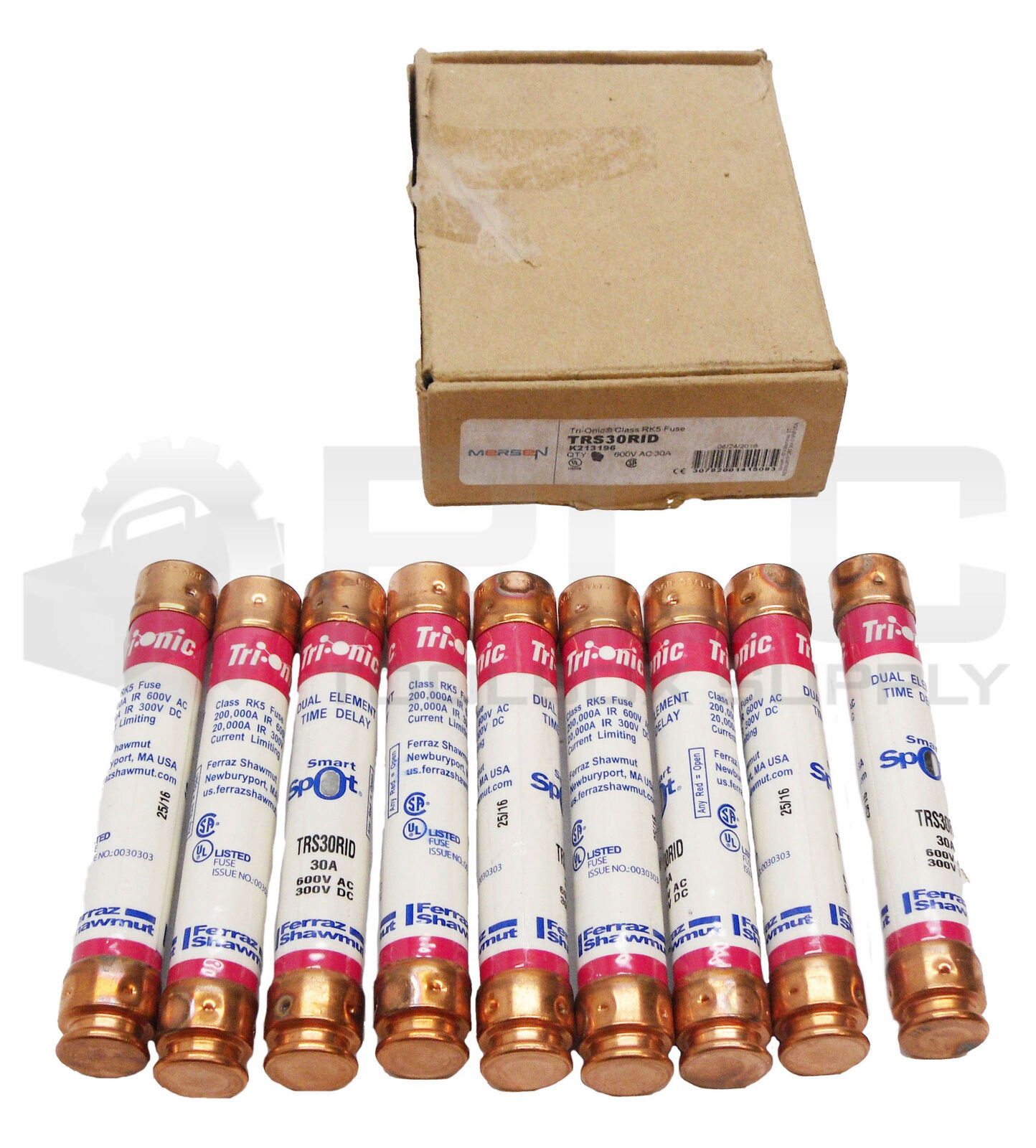 NEW BOX OF 9 MERSEN TRS30RID DUAL ELEMENT TIME DELAY FUSE 30A 300VAC ...