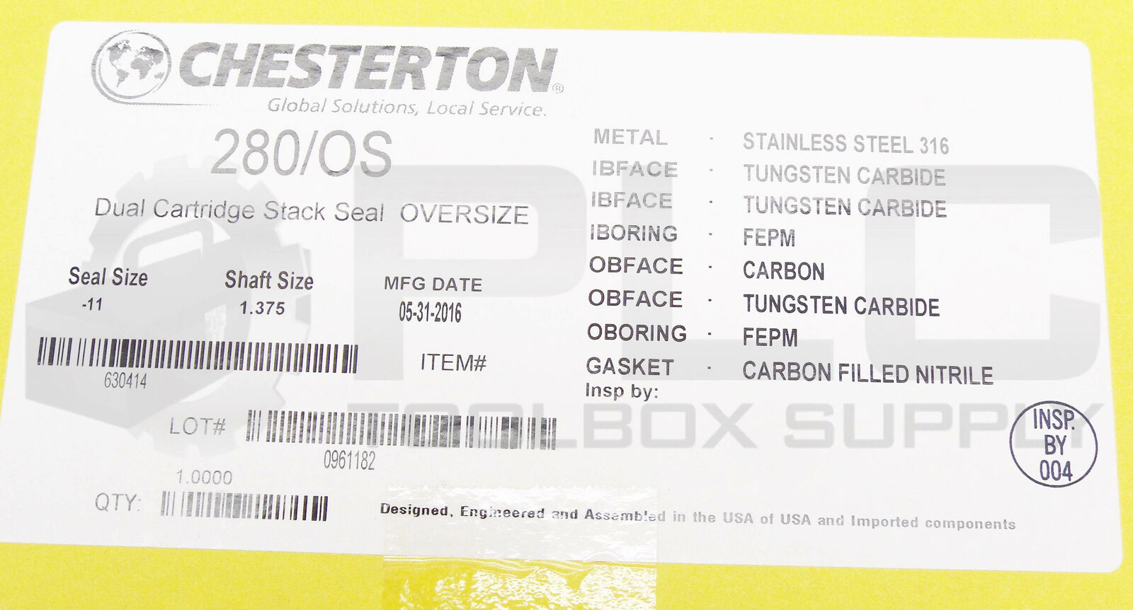 NEW CHESTERTON 280/OS DUAL CARTRIDGE STACK SEAL OVERSIZE SEAL SIZE -11 ...