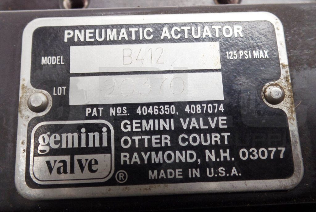NEW GEMINI VALVE B412 PNEUMATIC ACTUATOR 125PSI - PLC Toolbox Supply