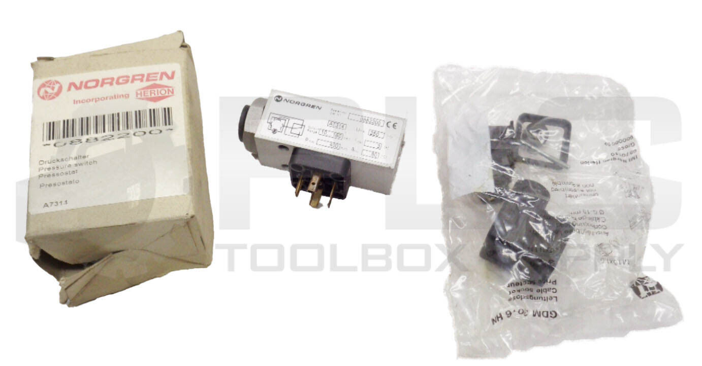 NEW NORGREN 0882200 PRESSURE SWITCH 250V 3A RANGE: 10-160 - PLC Toolbox ...