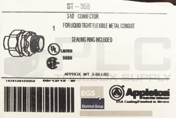 NEW APPLETON ST-350 3 1/2" CONDUIT CONNECTOR LIQUID TIGHT W/ SEALING ...